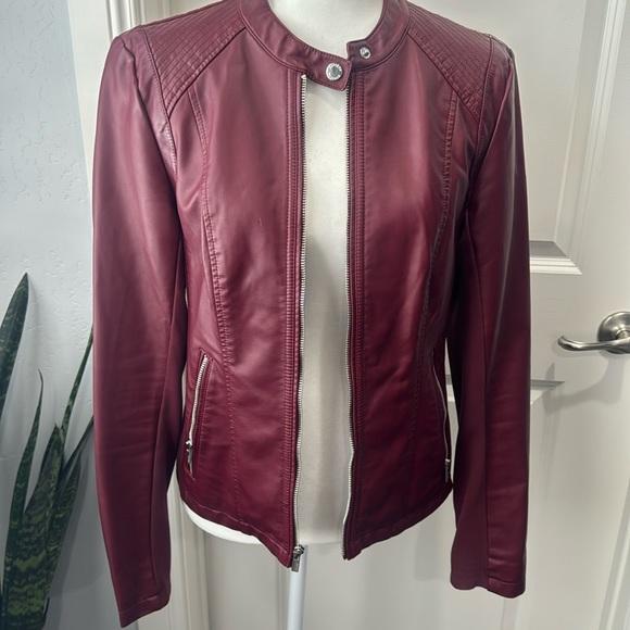 Express | Jackets & Coats | Express Burgundy Faux Leather Moto Jacket ...